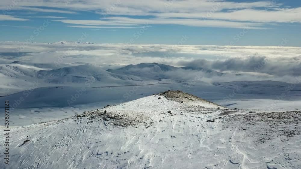 Ski resort in Turkey aerial view. The top of the extinct Erciyas ...