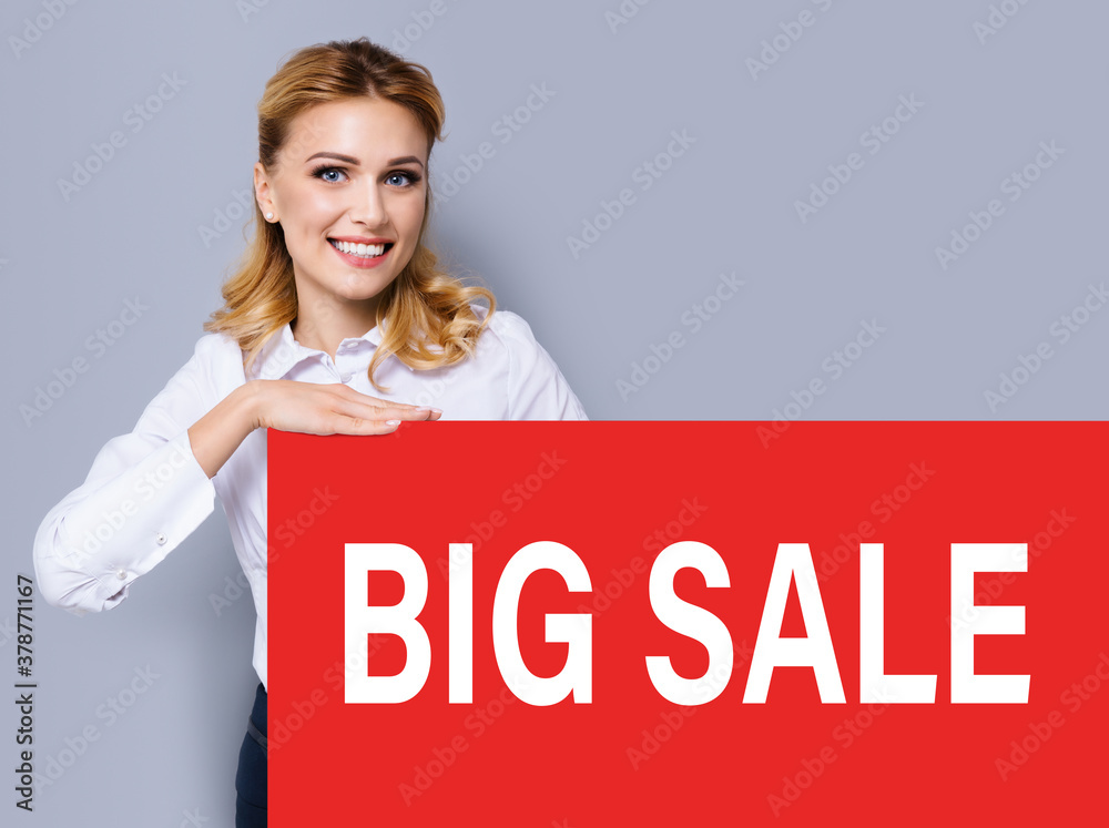 Very happy excited business woman in white confident clothing showing ...