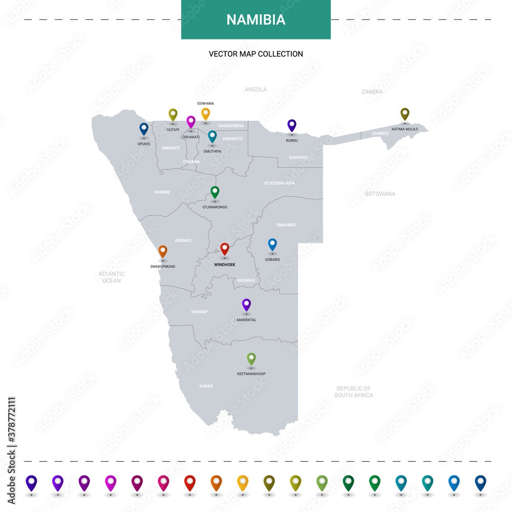 Namibia map with location pointer marks. Infographic vector template ...