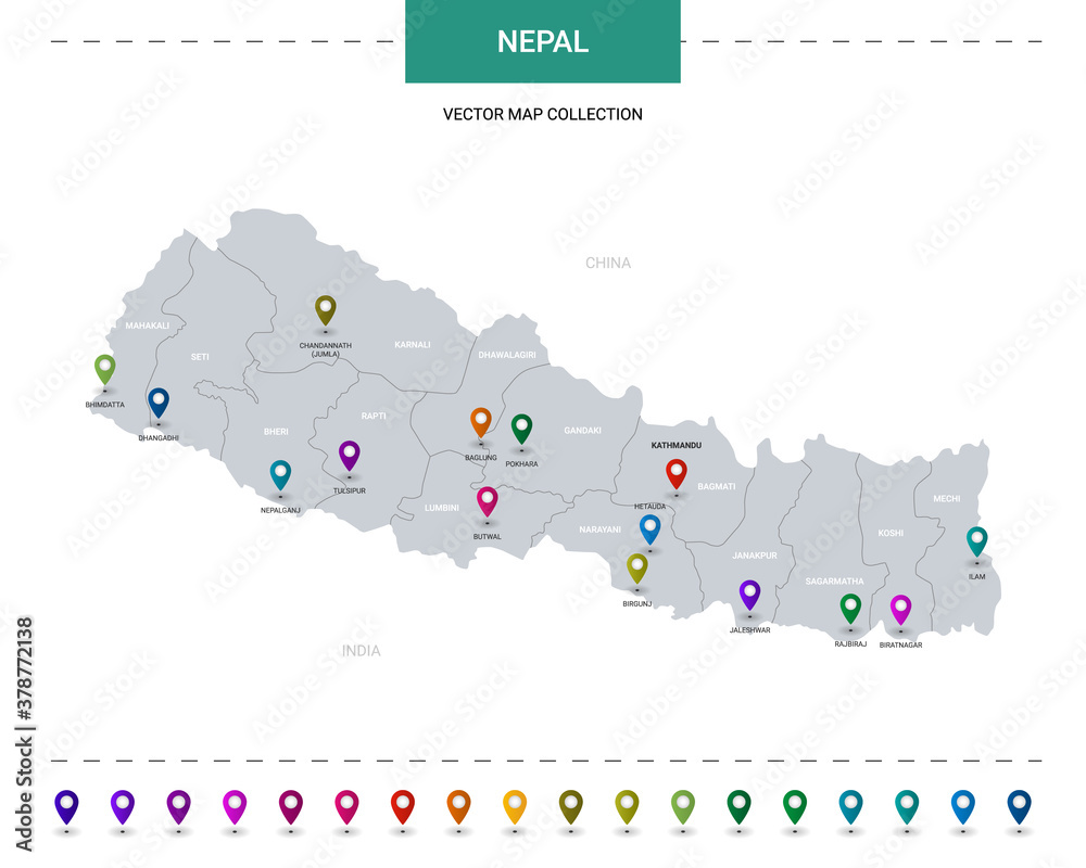Nepal map with location pointer marks. Infographic vector template ...