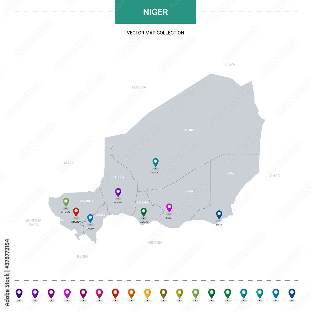 Niger map with location pointer marks. Infographic vector template ...