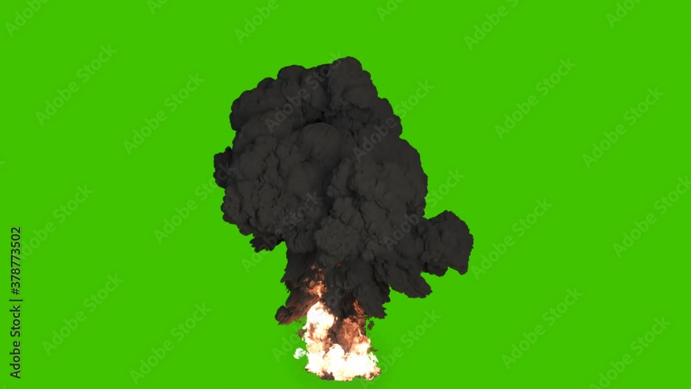 A strong nuclear explosion with a lot of swirling black smoke ...
