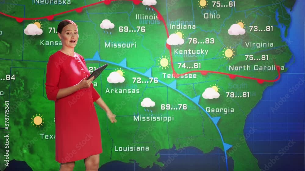 Live Weather News Studio with Professional Female On-Camera ...