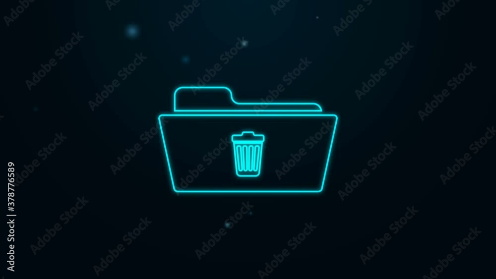 Vídeo do Stock: Glowing neon line Delete folder icon isolated on black ...