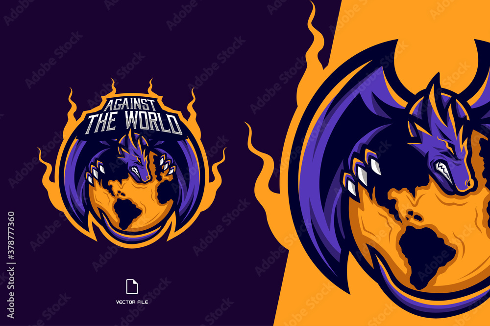 purple dragon mascot game sport logo for esport team illustration ...