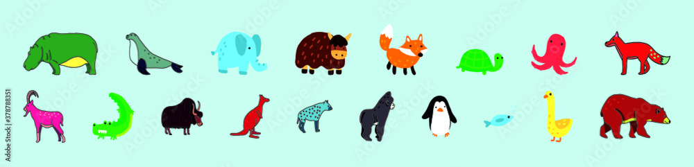 Big vector set with animals in cartoon style. Vector collection with ...
