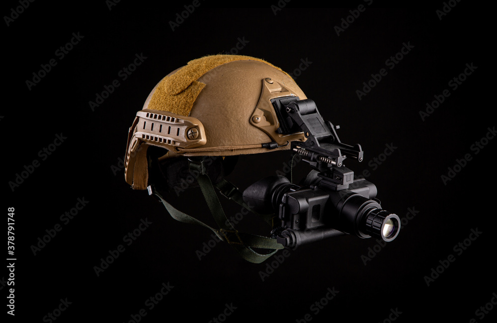 Night vision device attached to the helmet. A special device for ...