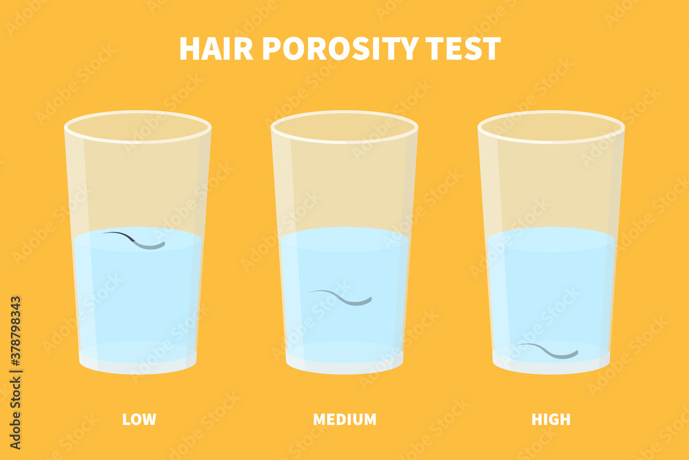 Natural hair porosity float test infographics. Strand with low, normal ...