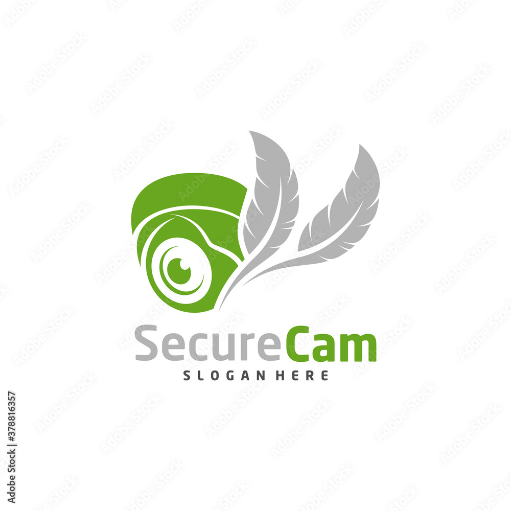 CCTV Camera with Feather Logo Design Vector Template, Concept Symbol ...