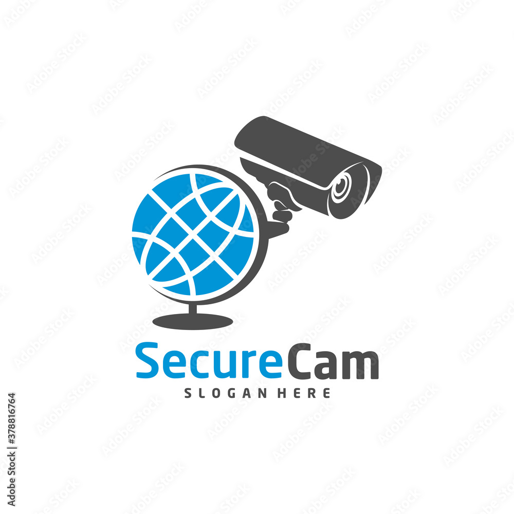 CCTV Camera with World Logo Design Vector Template, Concept Symbol ...