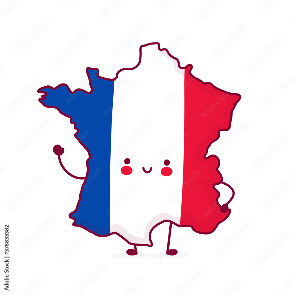 Cute happy funny France map and flag character Stock Vector | Adobe Stock