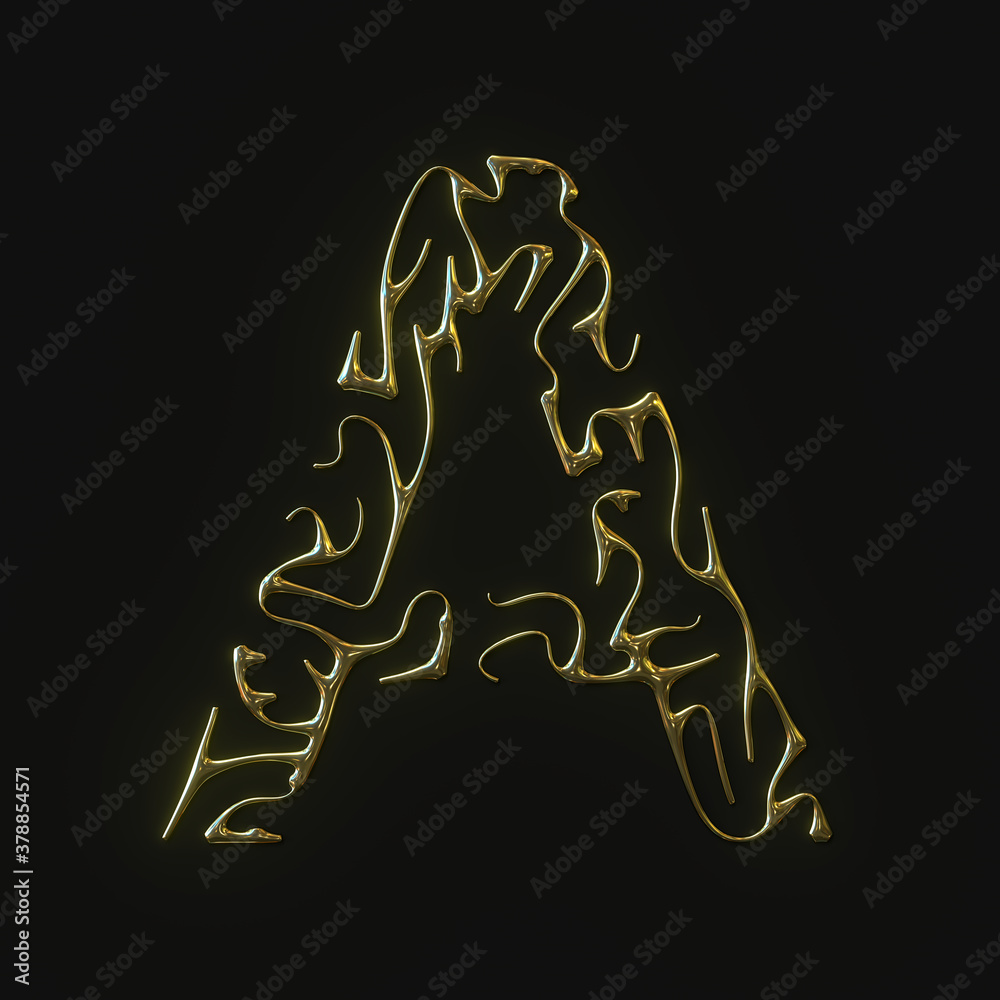 High resolution letter A symbol made of molded golden lines. 3d ...