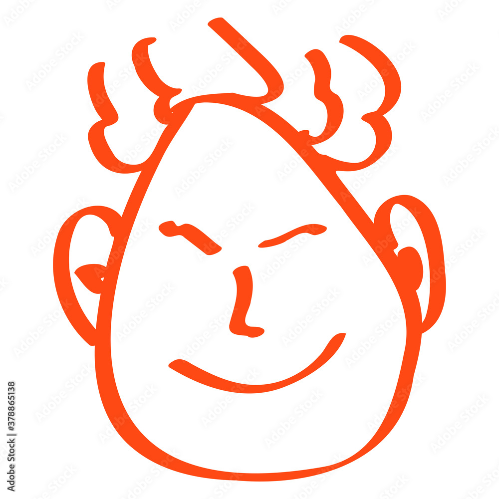 Cartoon doodle face in red, hand drawn silhouette card, vector Stock ...