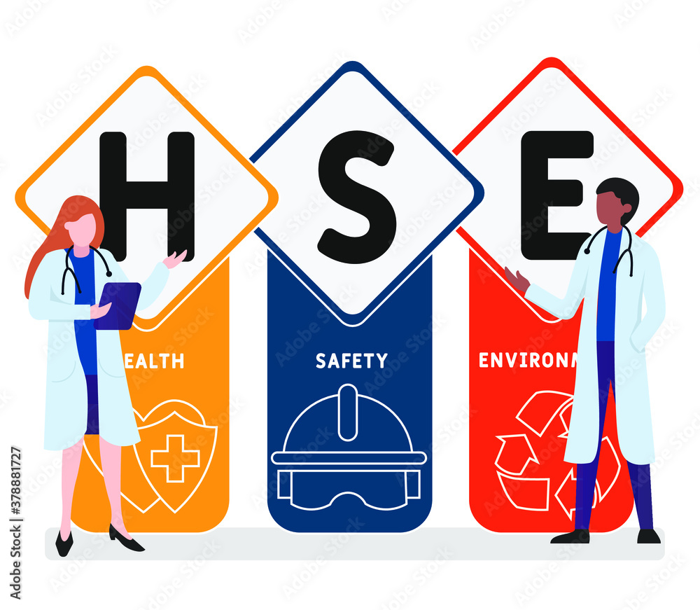 Flat design with people. HSE - Health Safety Environment acronym ...