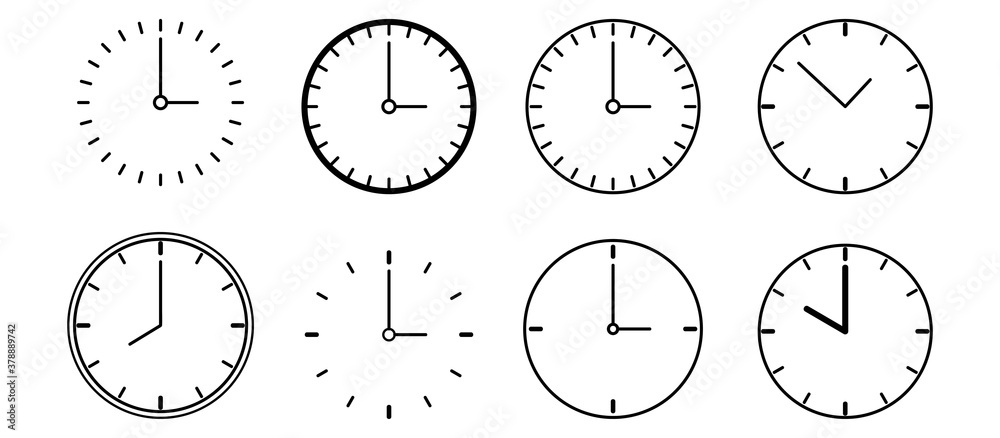 Vector Time and Clock icons in thin line style. Stock Vector | Adobe Stock