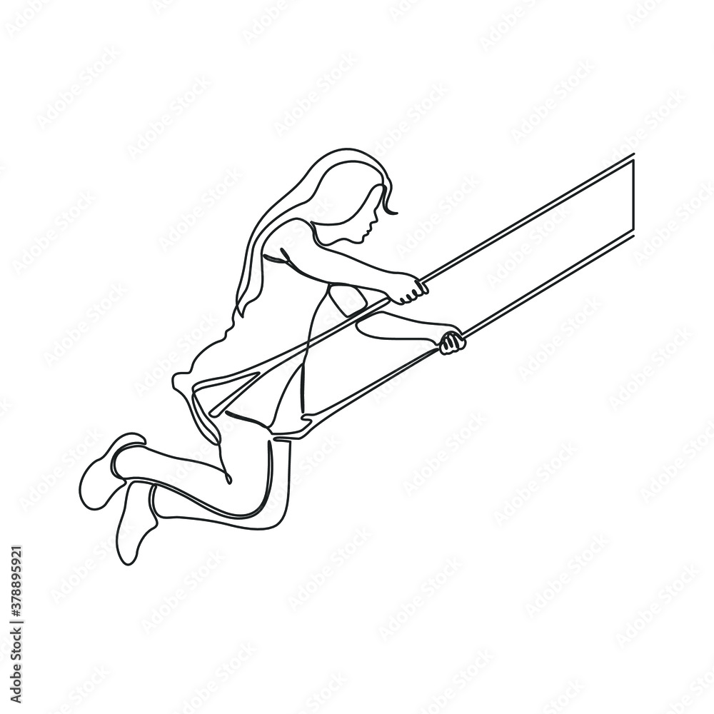 Continuous line drawing. Girl swinging on swing. man swinging on swing ...