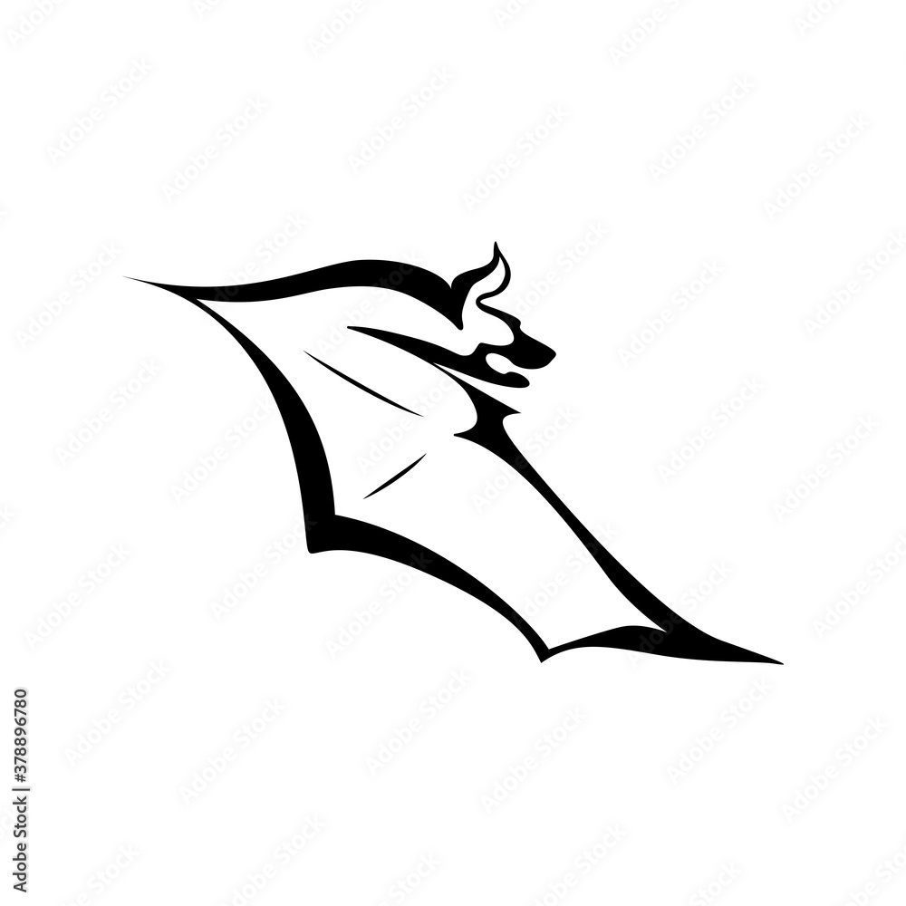 Vector illustration of bat logotype. Simple slack and white bat symbol ...
