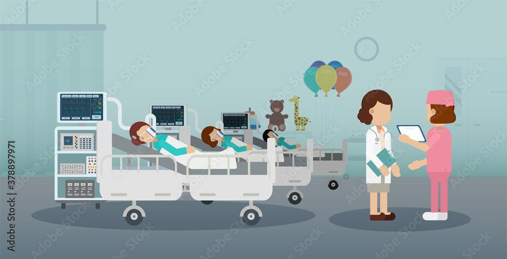 Pediatrics ward with doctor and patients Stock Vector | Adobe Stock