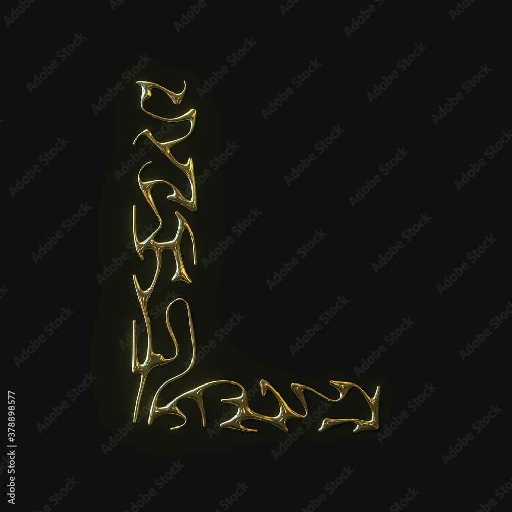 High resolution letter L symbol made of molded golden lines. 3d ...