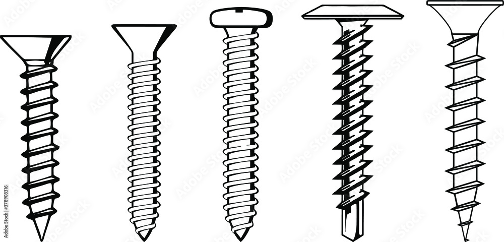Naklejka Screw nut set drawing, Nuts, Bolts & Screws Collection ...