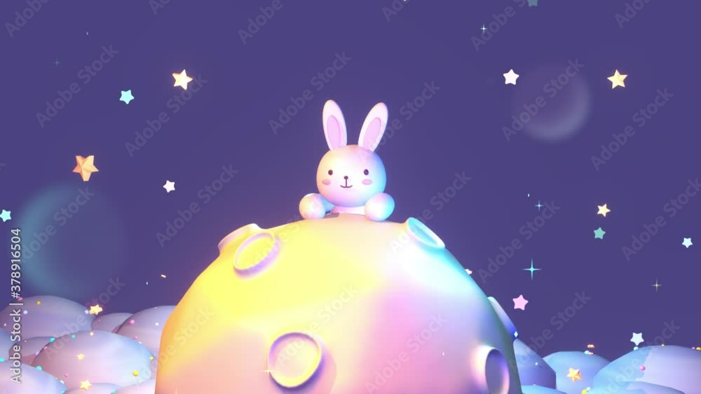 Cartoon Little Bunny On The Moon With Comic Style Zzz Effect Animation