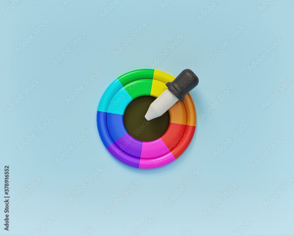 minimal style Color picker and Circular Color Wheel icon, symbol. 3d ...