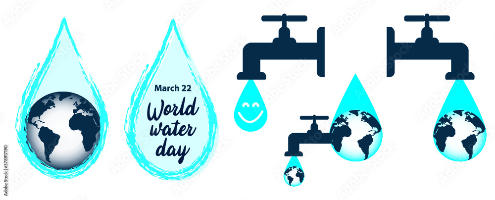 World water day Save the water Oceans day Stop water drups March Vector ...