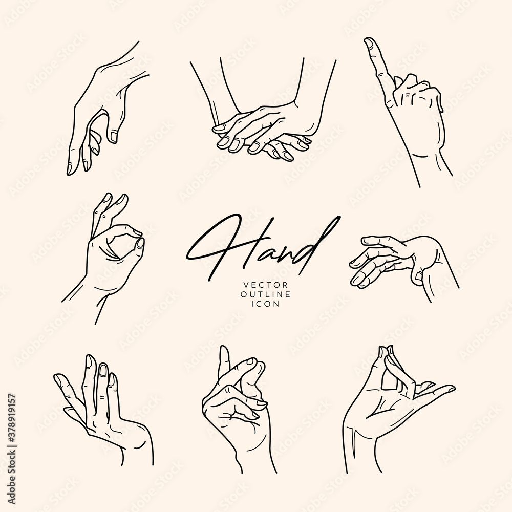 Collection of fine, hand drawn style logos and icons of hands. Fashion ...
