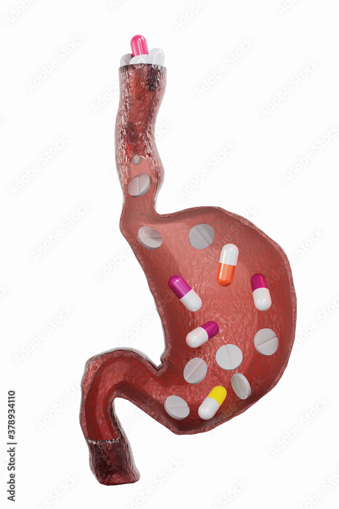 Health care and medicine. Taking medication and absorption of ...