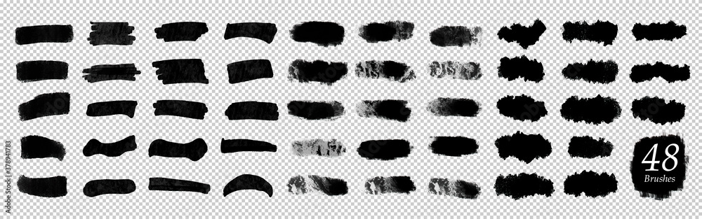 Brush strokes, black ink lines, vector abstract set with paint brush grunge texture on ...