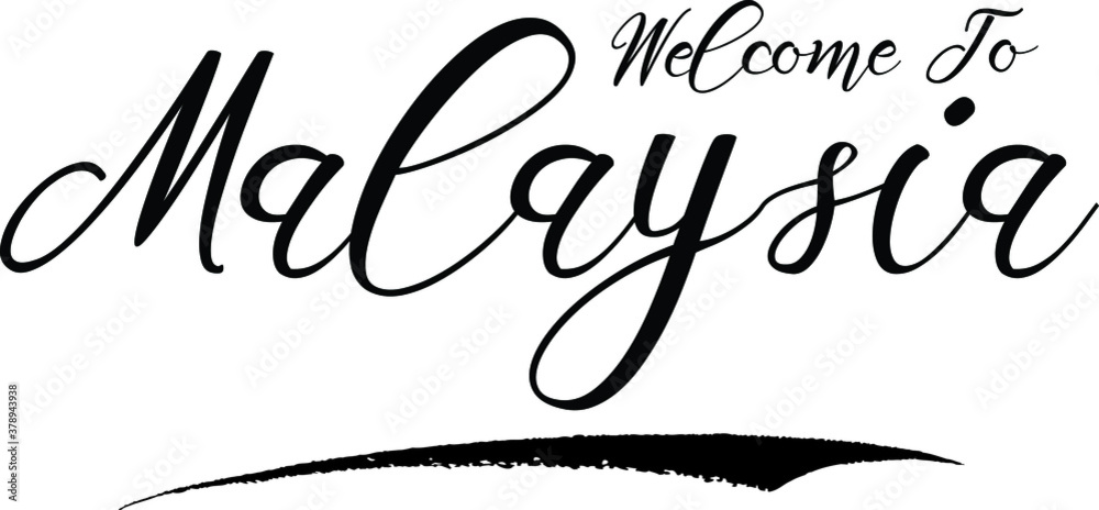 Welcome To Malaysia Handwritten Font Calligraphy Black Color Text on ...