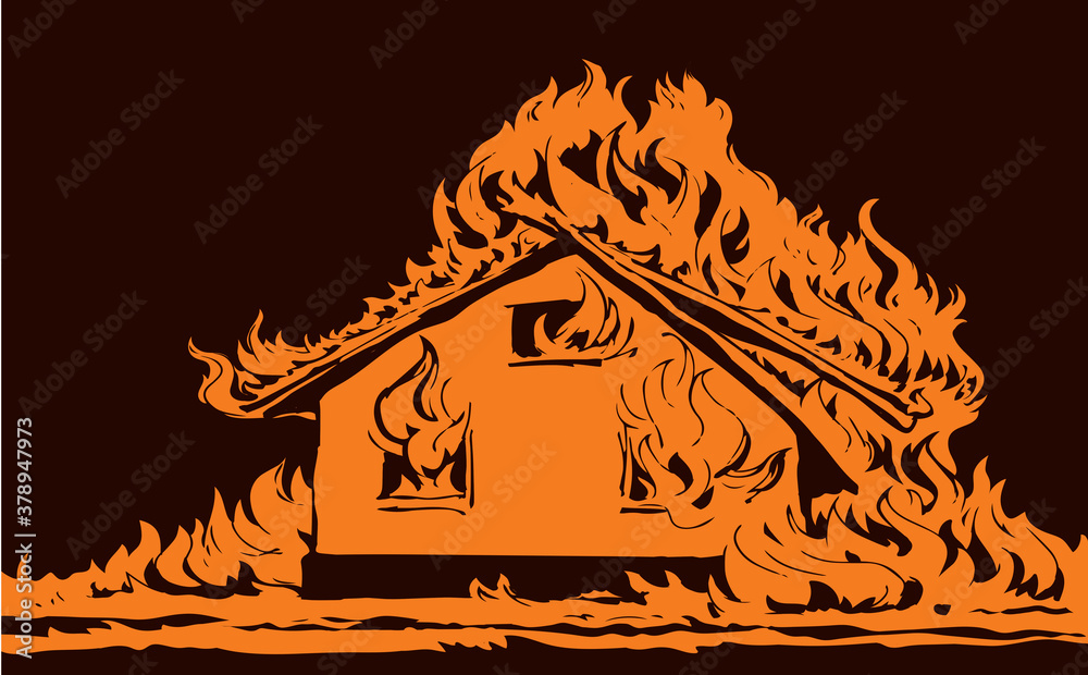 Burning house. Vector drawing sketch Stock Vector | Adobe Stock