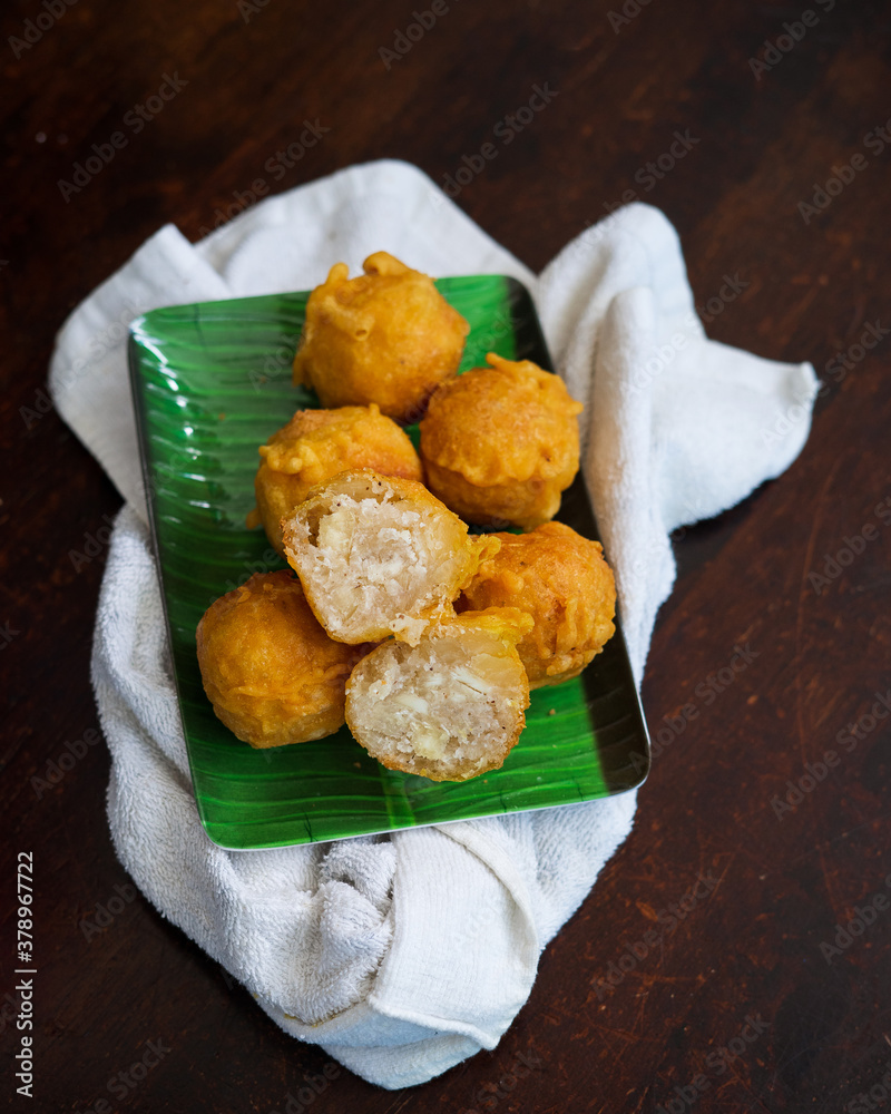 Fried getuk ubi is Malaysian snack food made from tapioca. Fried and ...