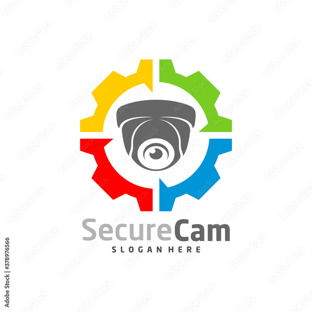 CCTV Camera with gear icon logo design vector template, Concept Symbol ...