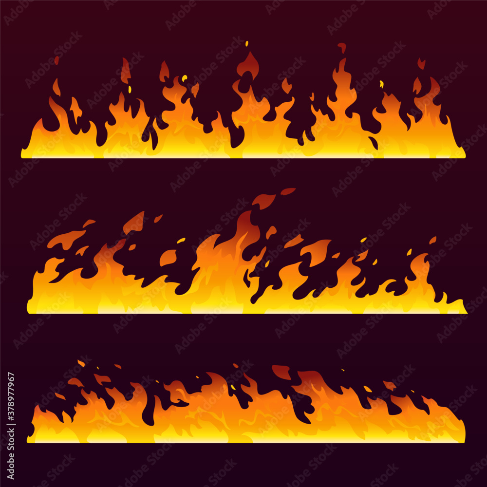 Fire flames wall with burning trail, fireball pattern, vector cartoon ...