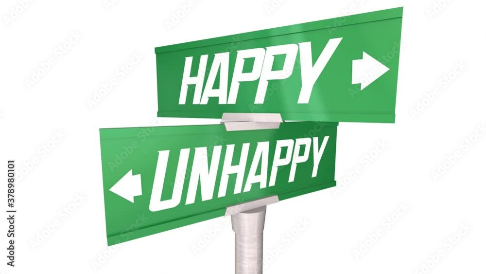Happy Vs Unhappy Emotions Feeling Choice Two Way Signs 3d Animation ...