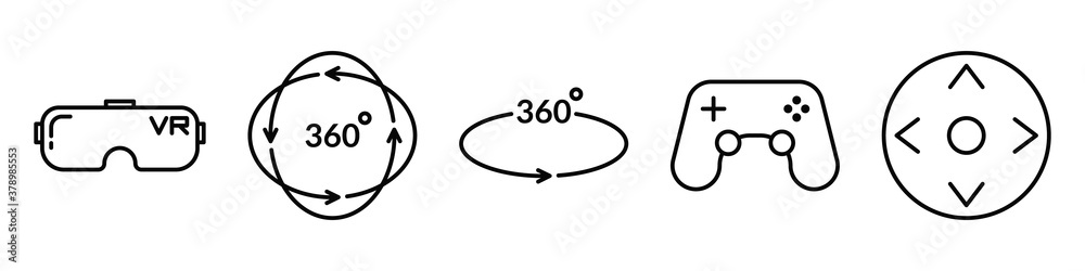 VR line icon set isolated on white background. Virtual reality outline ...