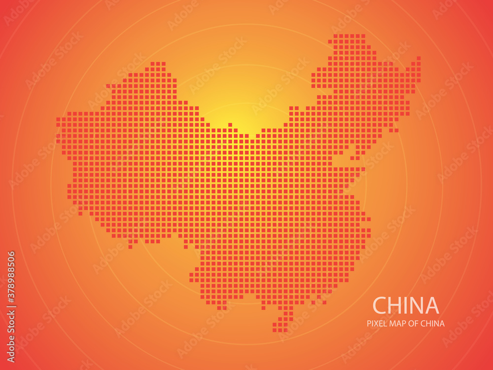Orange pixel map of china on orange background. Vector illustration ...