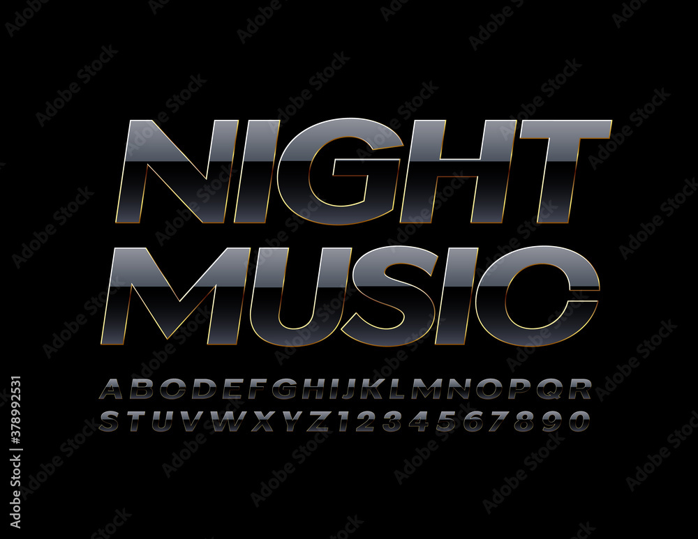 Vector event poster Night Music. Shiny Black and Gold Font. Luxury ...