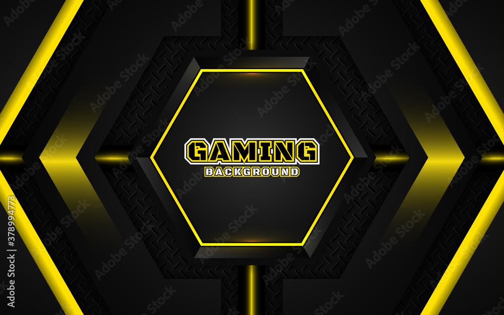 Abstract futuristic black and yellow gaming background with modern ...