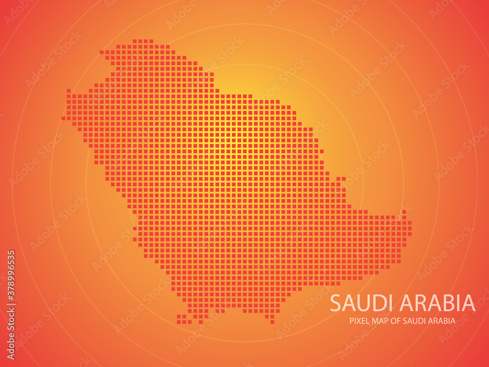 Orange pixel map of saudi arabia on orange background. Vector ...