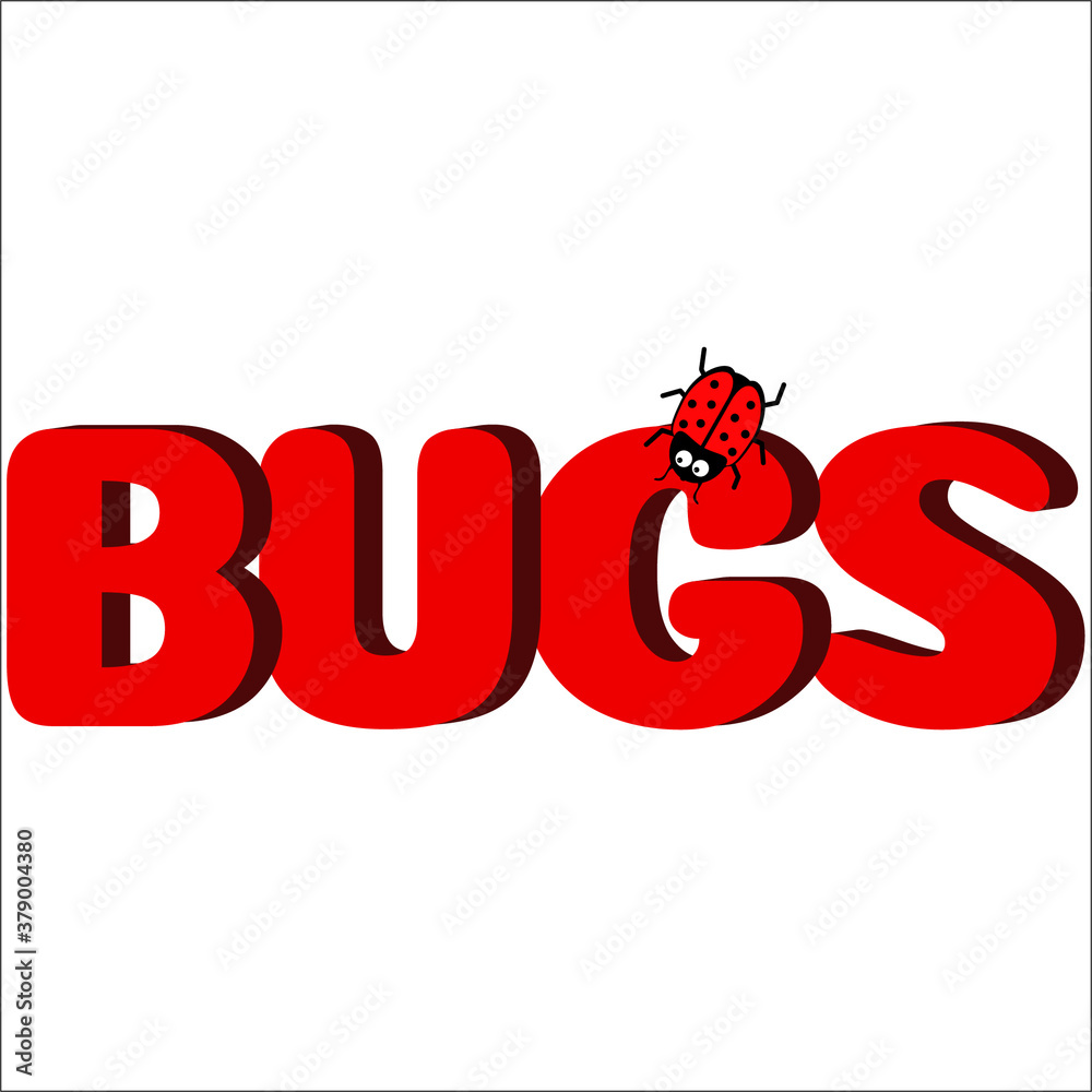 Bugs lettering with ladybird animal cartoon character isolated on white ...