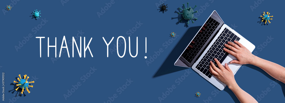Thank You message with woman using a laptop computer Stock Photo ...