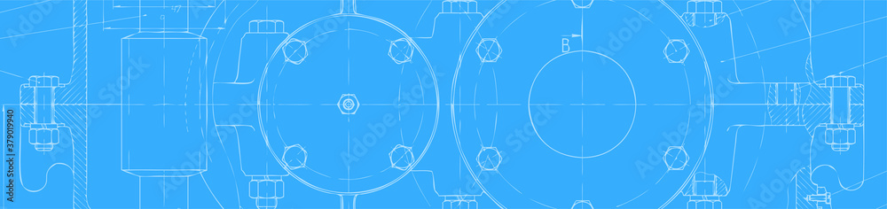Technical drawing of the reducer on blueprint paper banner. Vector ...