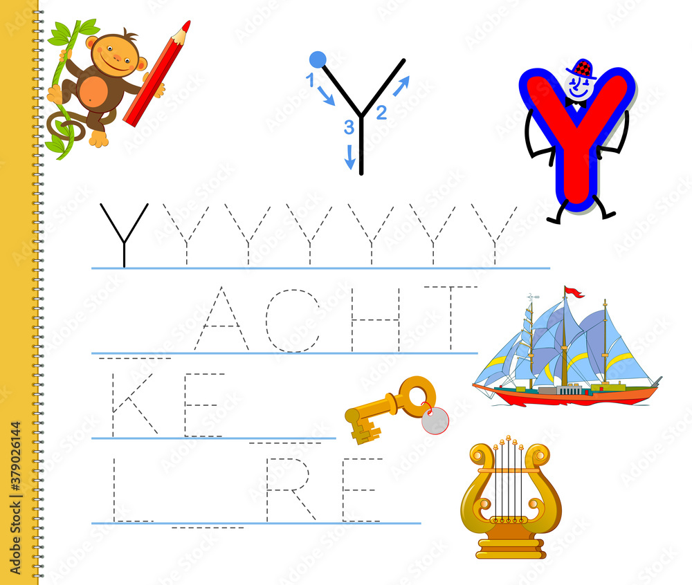 Learn to trace letter Y. Study English words. Worksheet for children ...