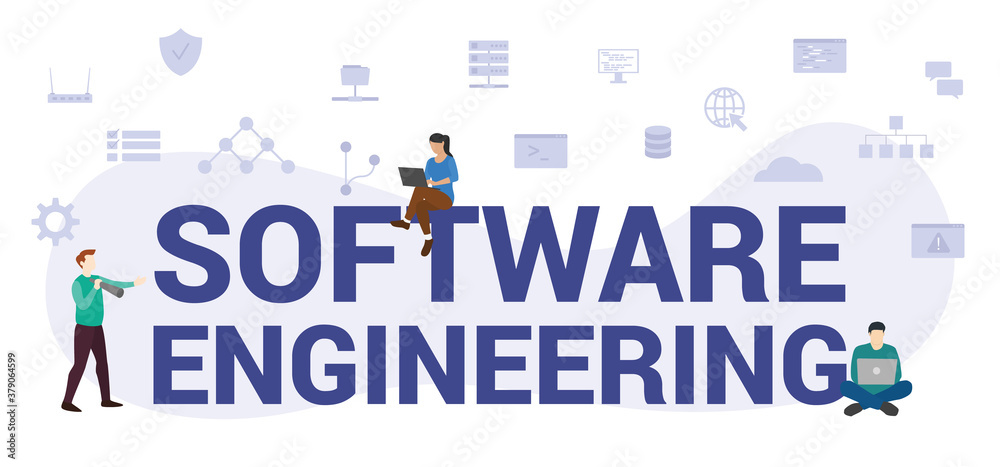 software engineering concept with modern big text or word and people ...