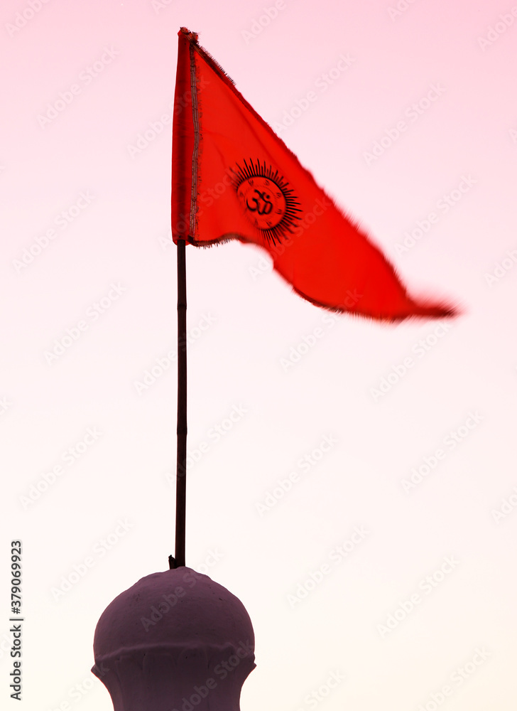 its an orange flag with om written on it is a symbol of hindu religion ...