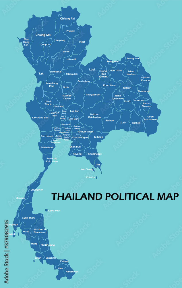 Thailand political map divide by state colorful outline simplicity ...