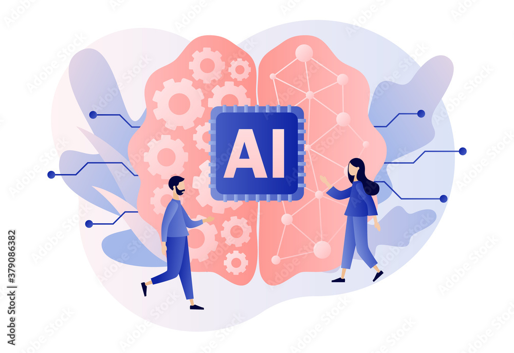 Artificial intelligence concept. Digital brain with neural network and ...