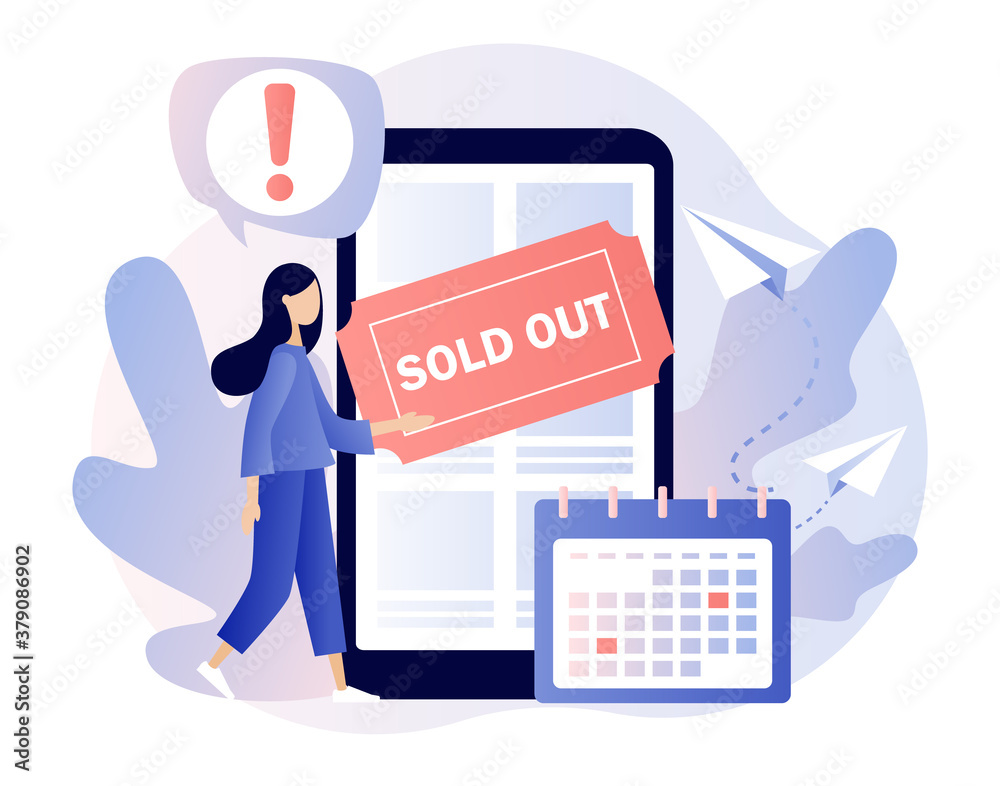 Sold-out event, sold-out crowd, no tickets available concept. Tiny girl ...